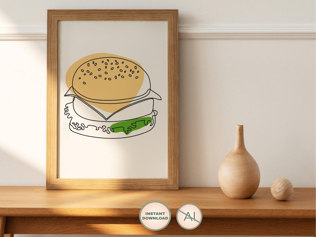 Burger Line Art - Color Version | Poster, Printable, Gift, Minimalism ...