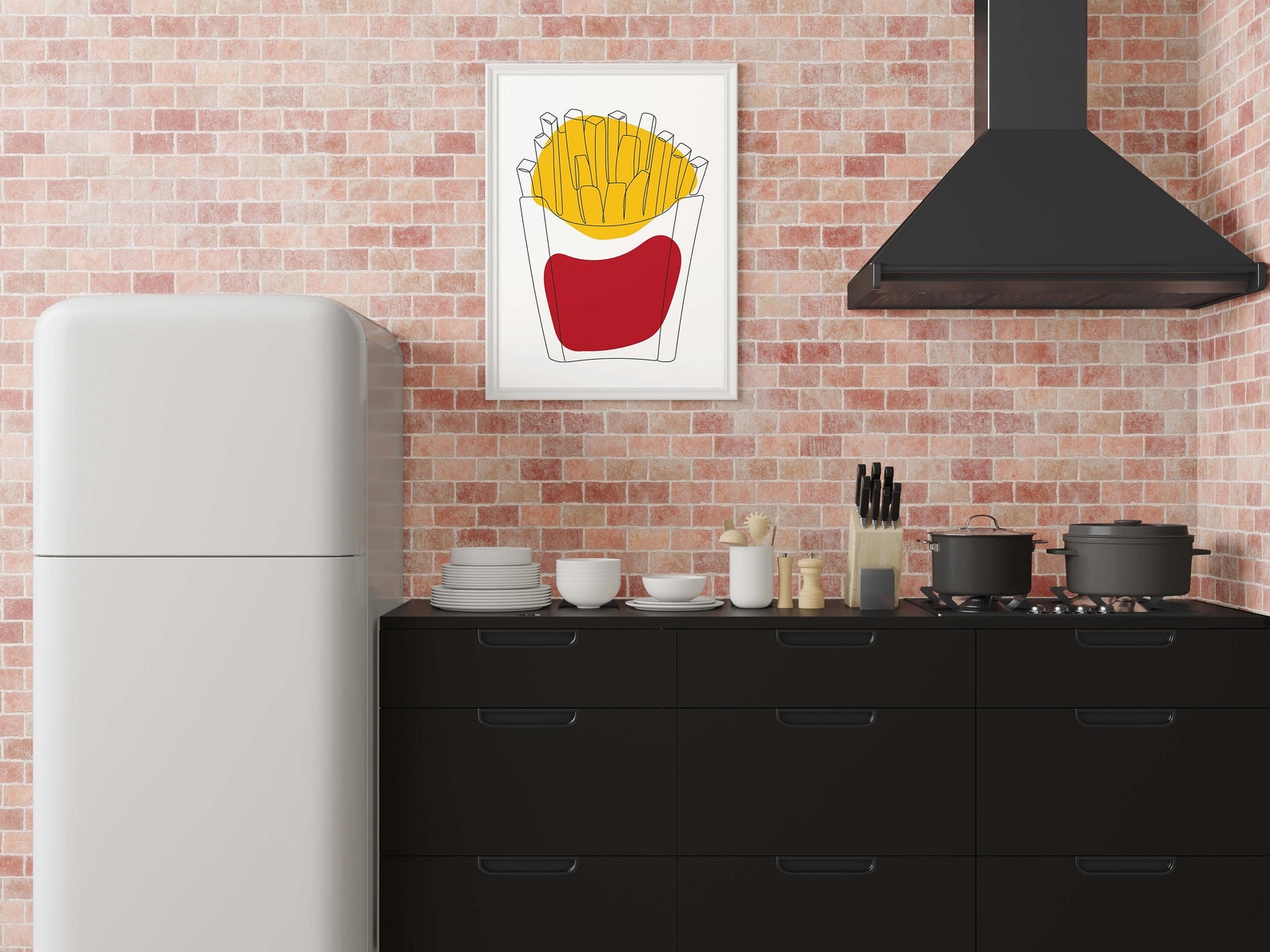 French Fries Line Art - Color Version | One Line Drawing Artwork ...