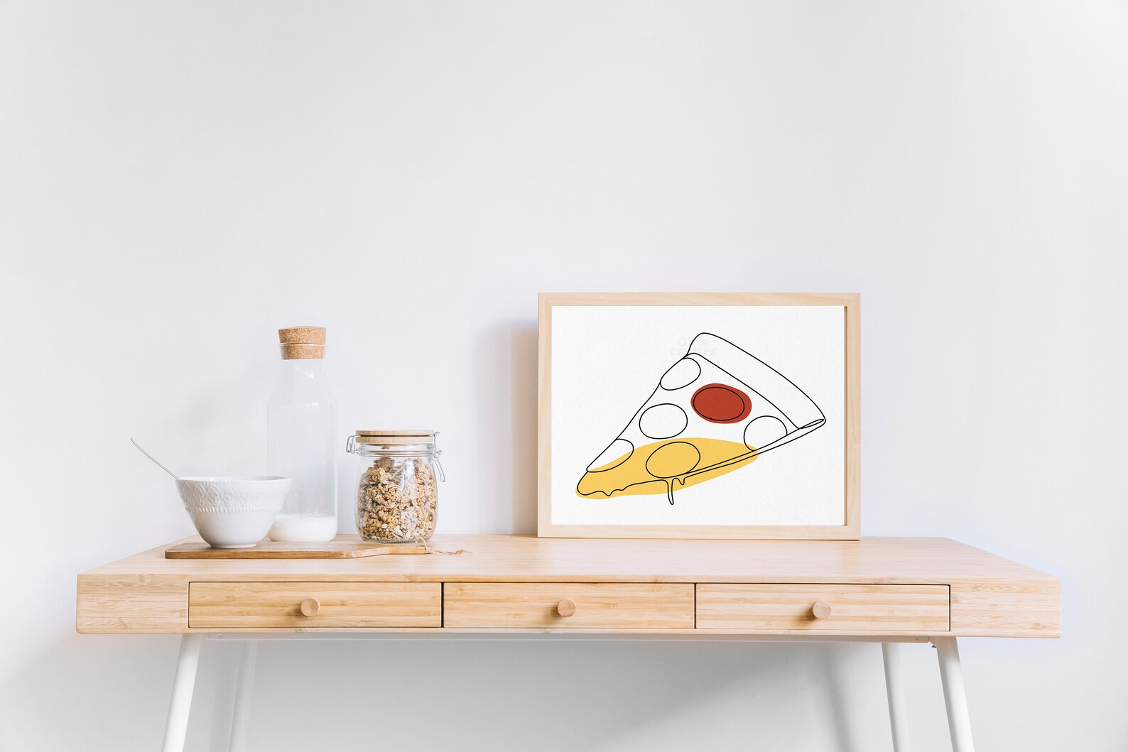 Pizza Slice One Line Art - Color Version, Line Drawing Artwork ...