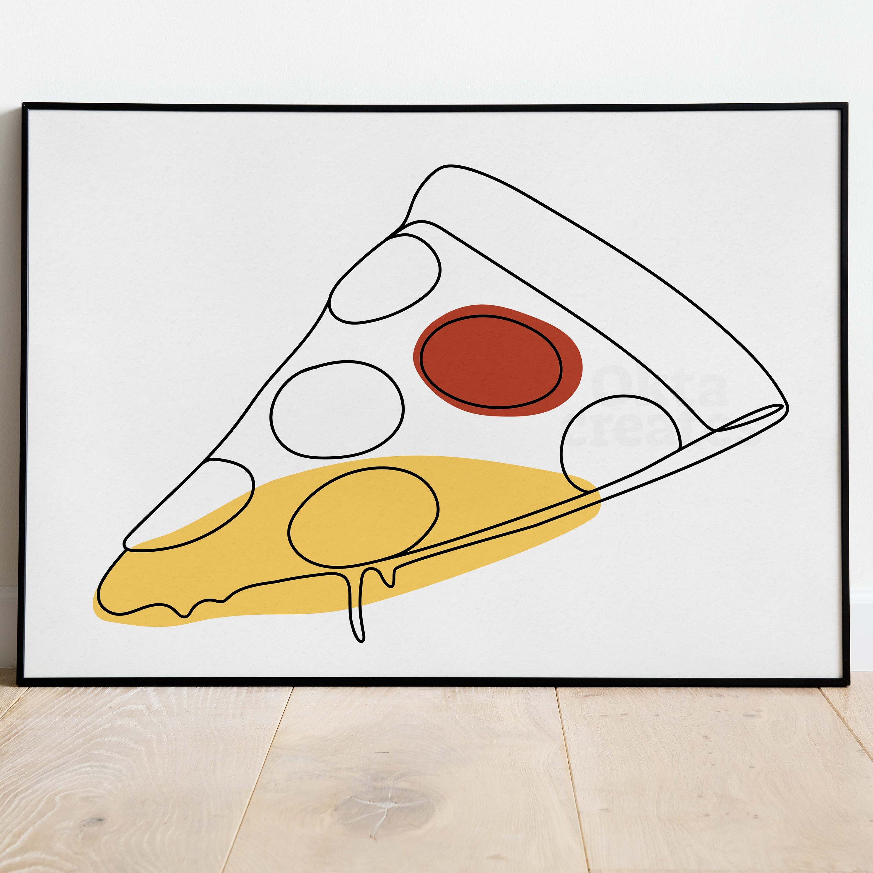 Pizza Slice One Line Art - Color Version, Line Drawing Artwork ...