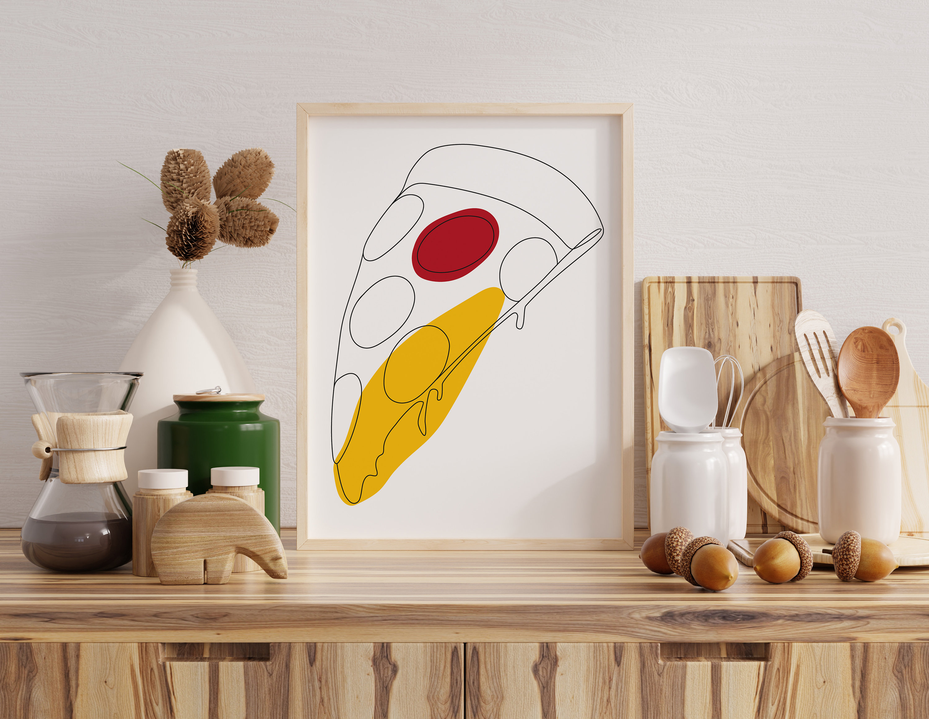 Pizza Slice One Line Art - Color Version Red and Yellow | Line Drawing ...