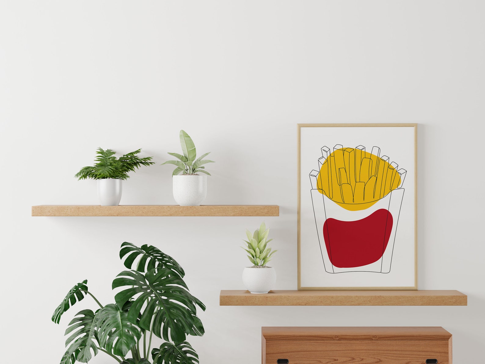 French Fries Line Art - Color Version | One Line Drawing Artwork ...