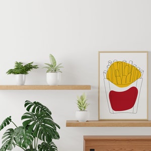 French Fries Line Art - Color Version | One Line Drawing Artwork ...