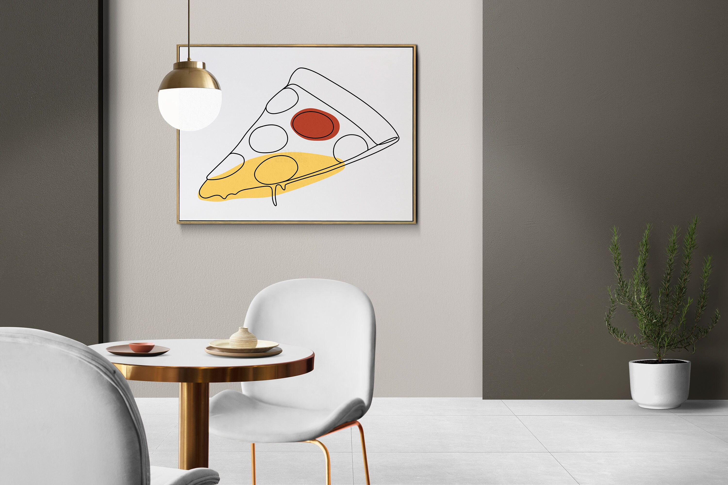 Pizza Slice One Line Art - Color Version, Line Drawing Artwork ...
