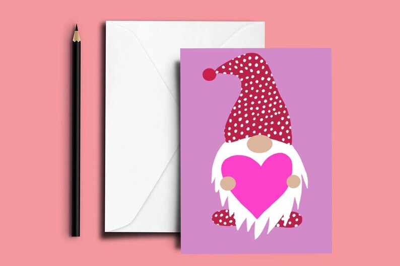 Valentines Day Gnome, Printable Valentines Day Card, Gnome Cards, Gnome ...