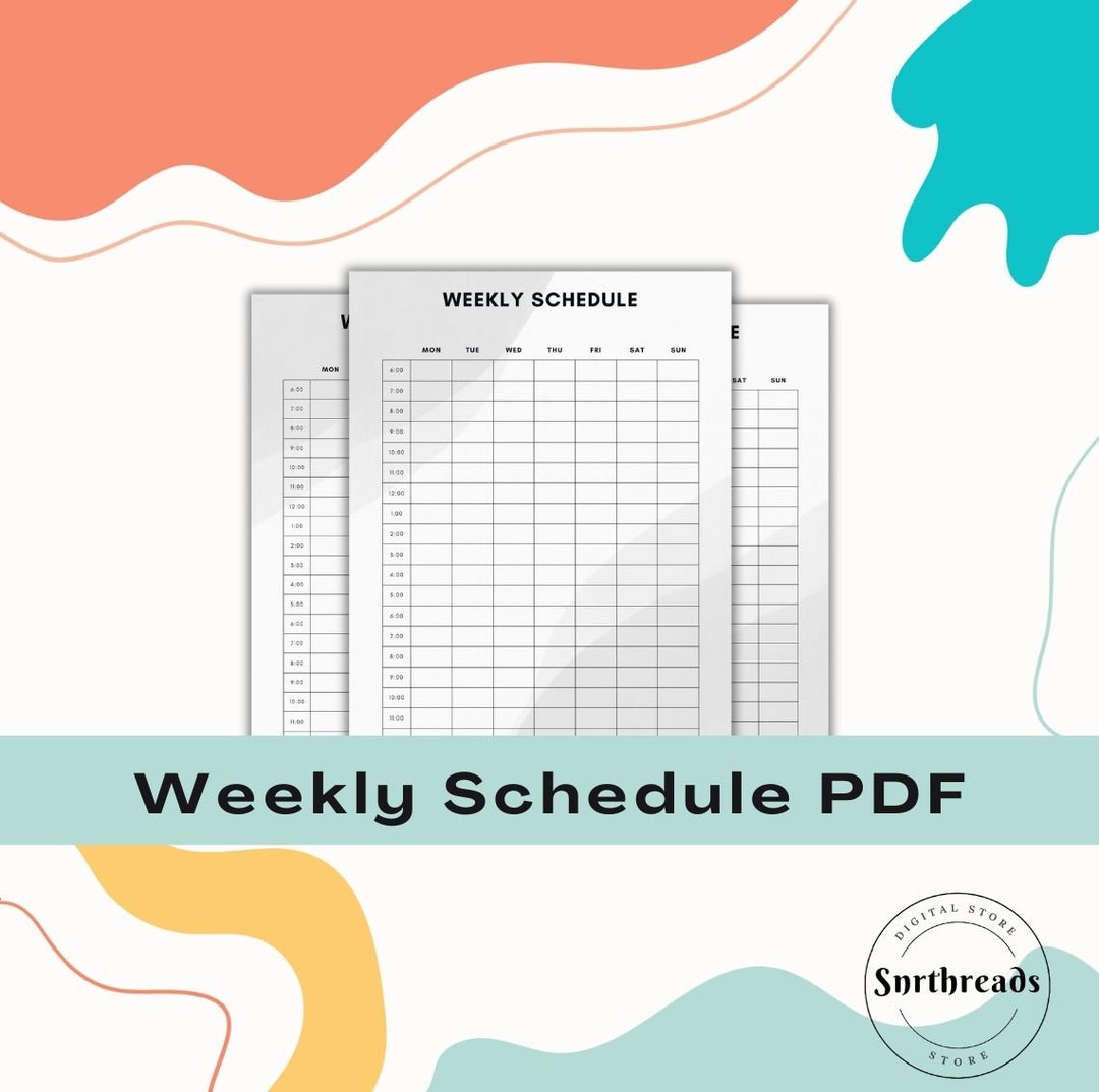 Weekly Schedule Pdf File, Instant Download PDF for Goal Setting ...