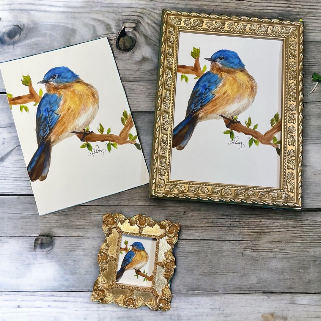 Bluebird Print, Bluebird Original Painting, Sparkly Shimmery Watercolor ...