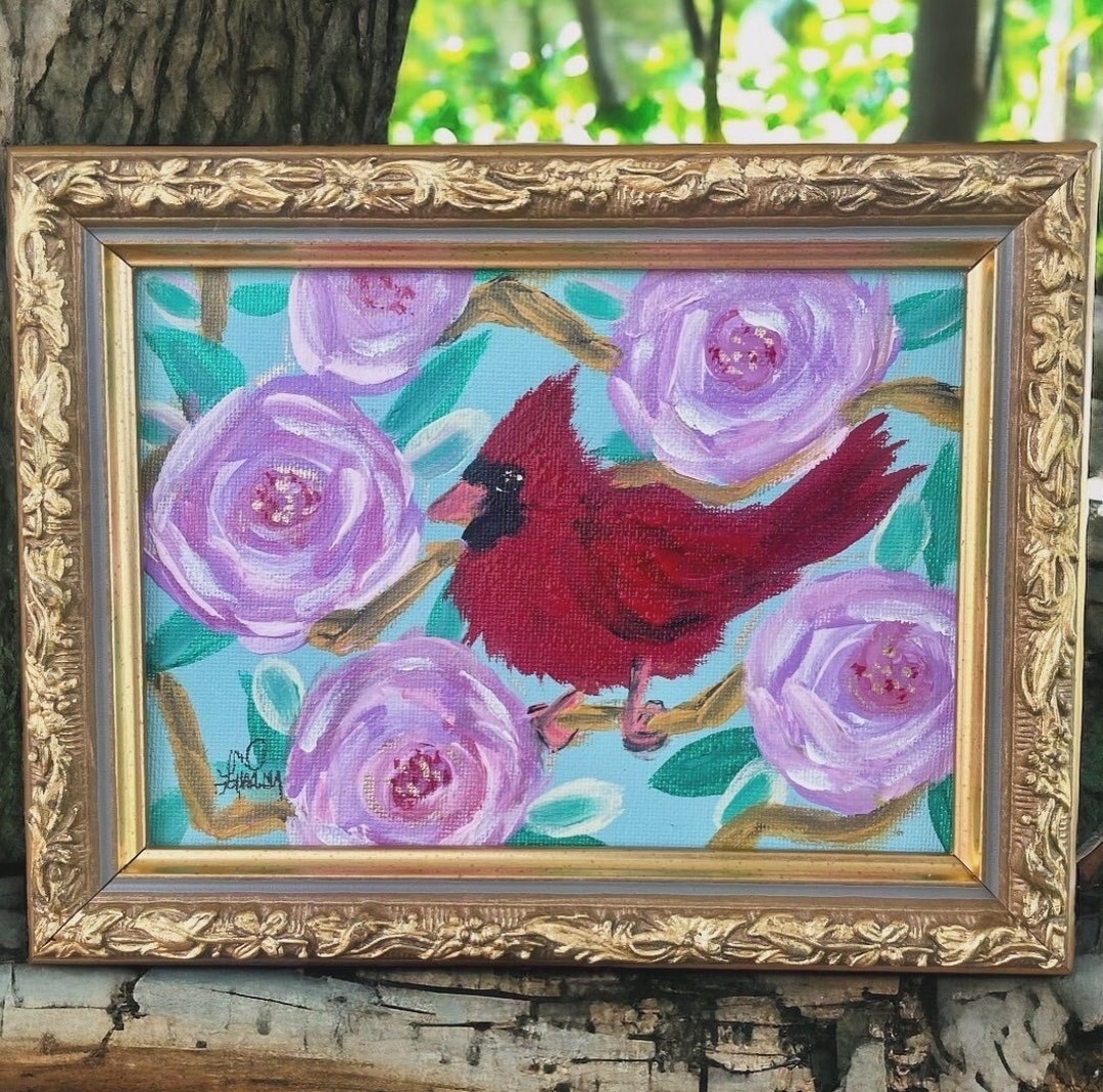 Cardinal Painting, ORIGINAL Cardinal Painting, Framed Red Cardinal ...