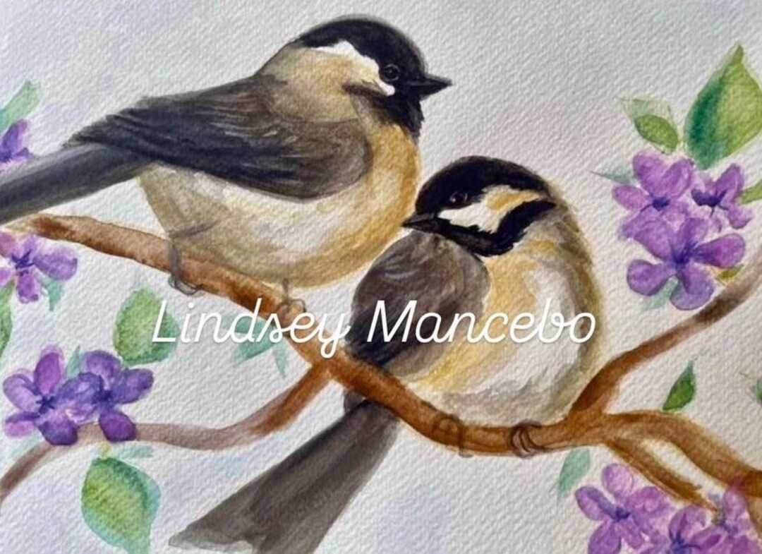 Chickadee Print, 8x10, ORIGINAL Watercolor Chickadee Painting, Lavender ...