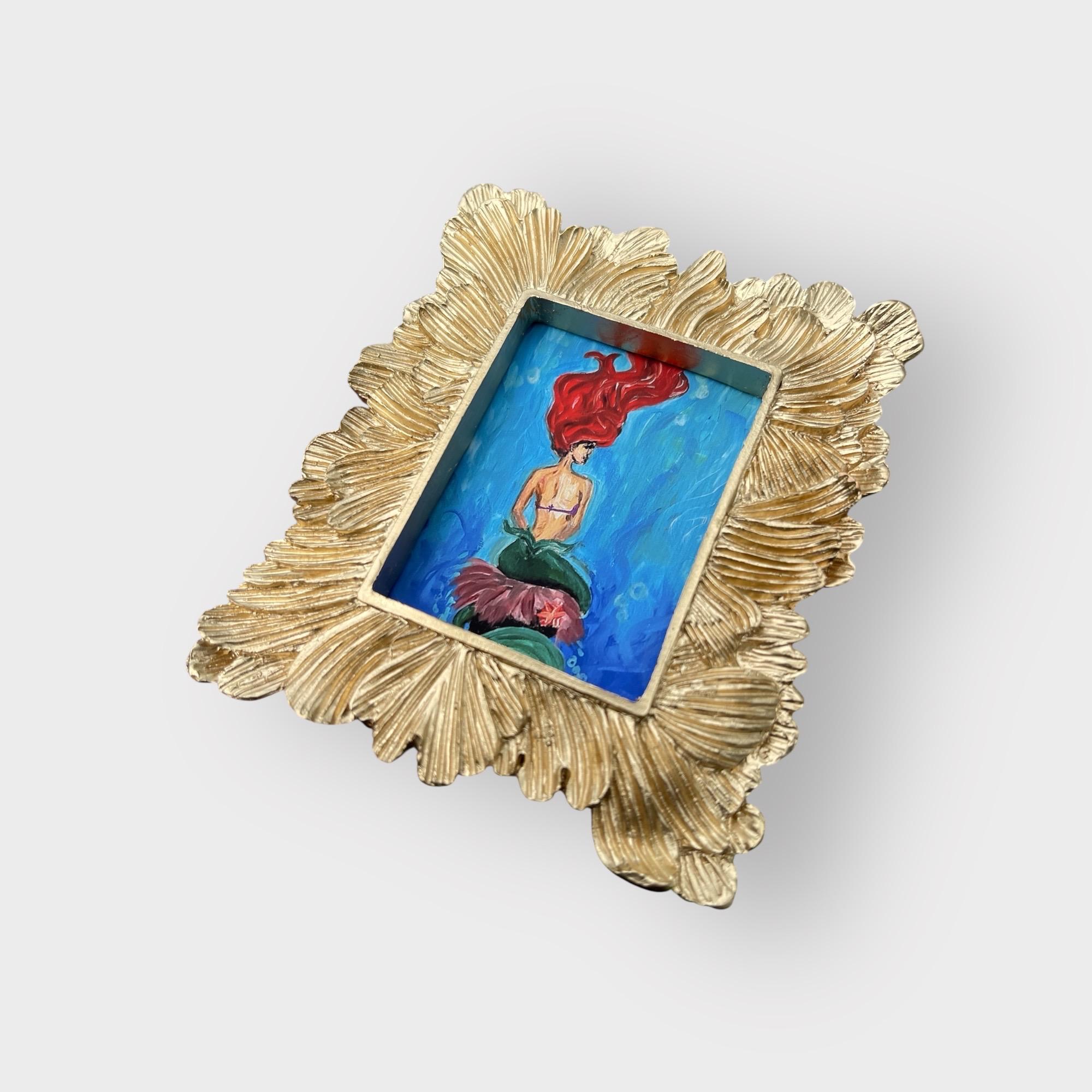 Mermaid Giclée Art Print • Gold Leaf Framed Mini Artwork • Redhead ...