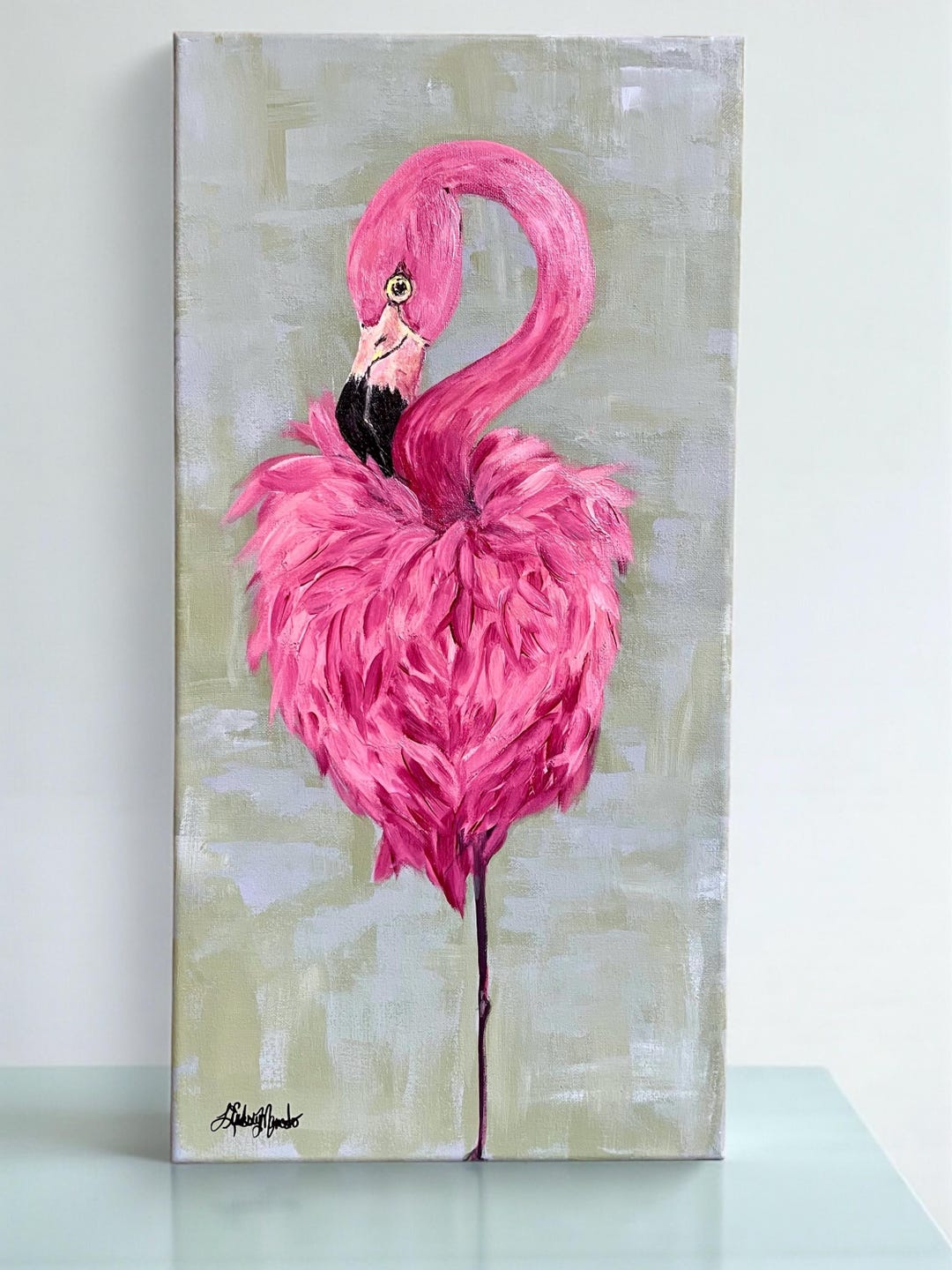 Original Flamingo Painting, 12x24 Textured Acrylic on Canvas – Pink ...