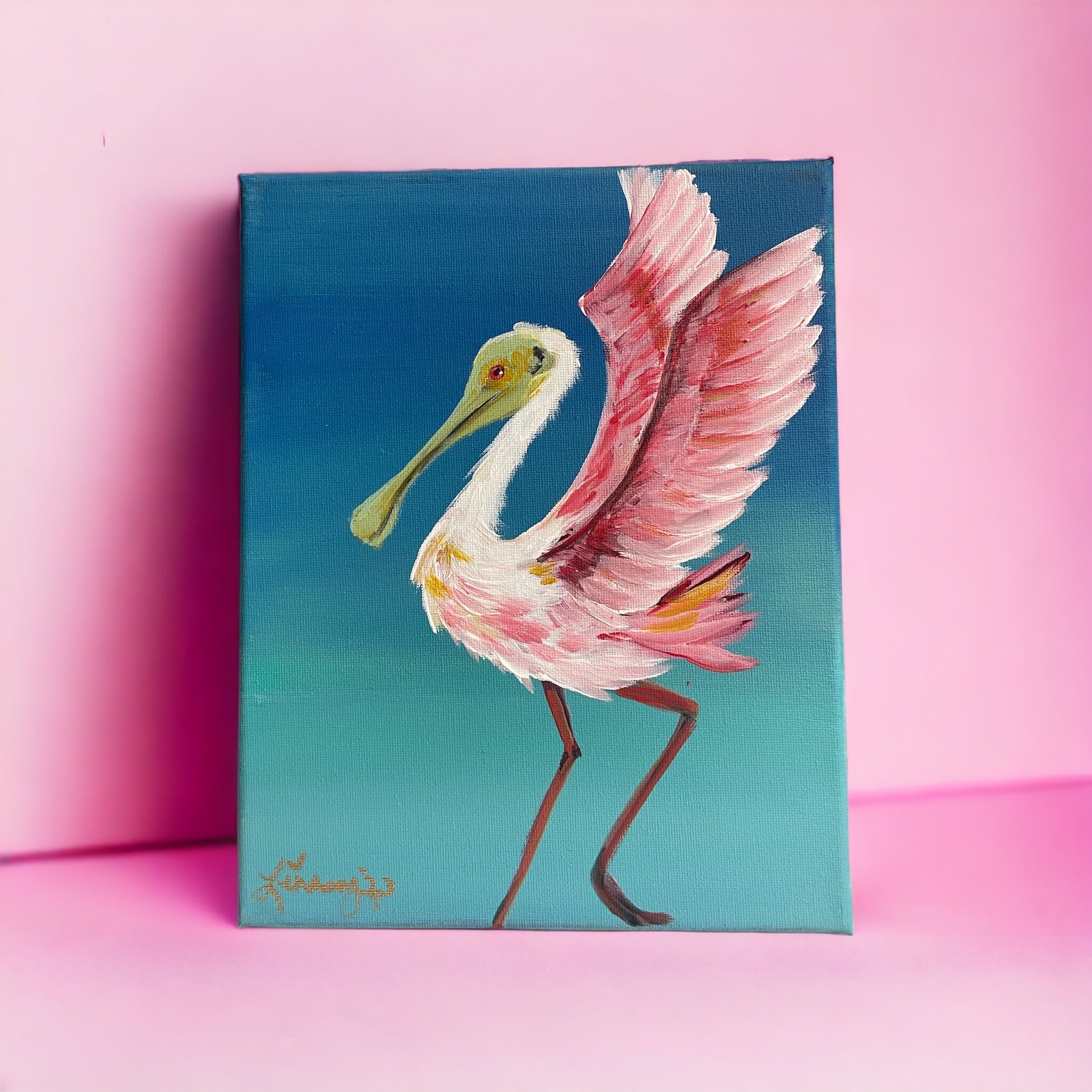 Roseate Spoonbill Painting, Original Canvas Bird Painting, Custom Art ...