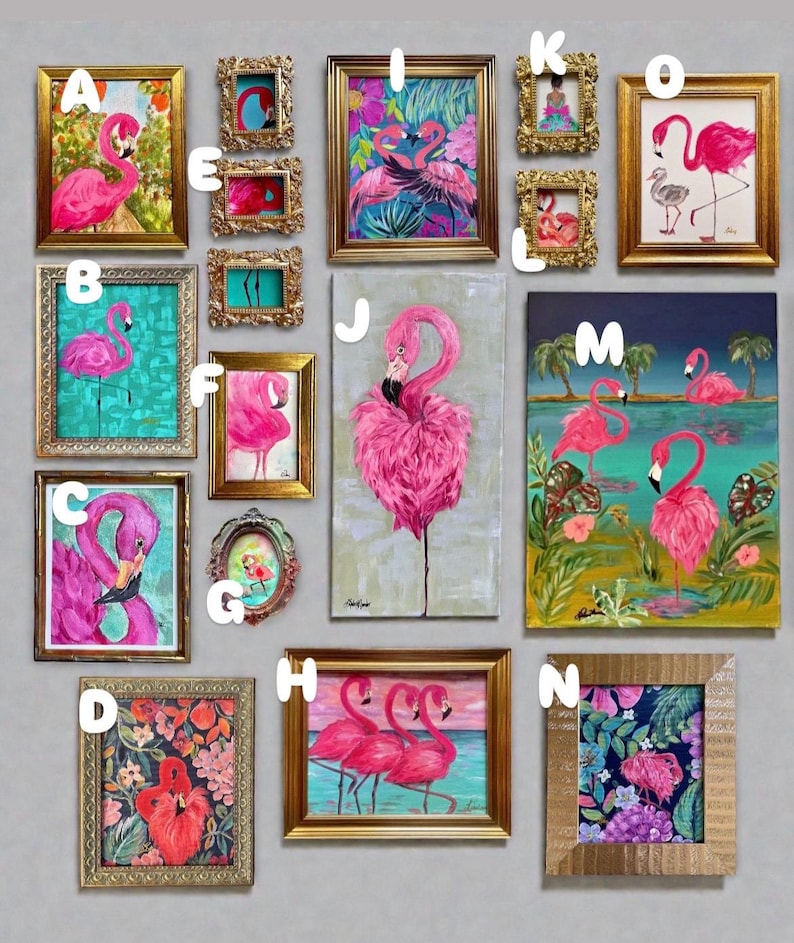 Flamingo Gallery Wall Art Collection | Original & Embellished Flamingo ...