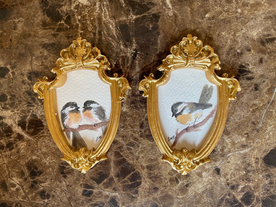 Chickadee Painting, ORIGINAL Bird Paintings, Miniature Bird Art, Framed ...