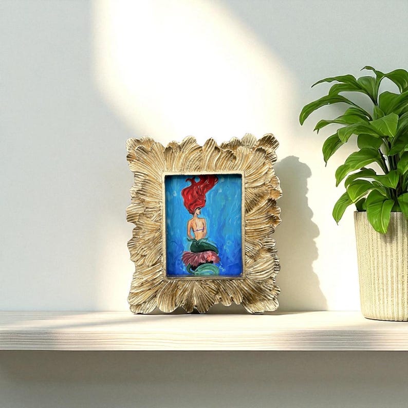 Mermaid Giclée Art Print • Gold Leaf Framed Mini Artwork • Redhead ...