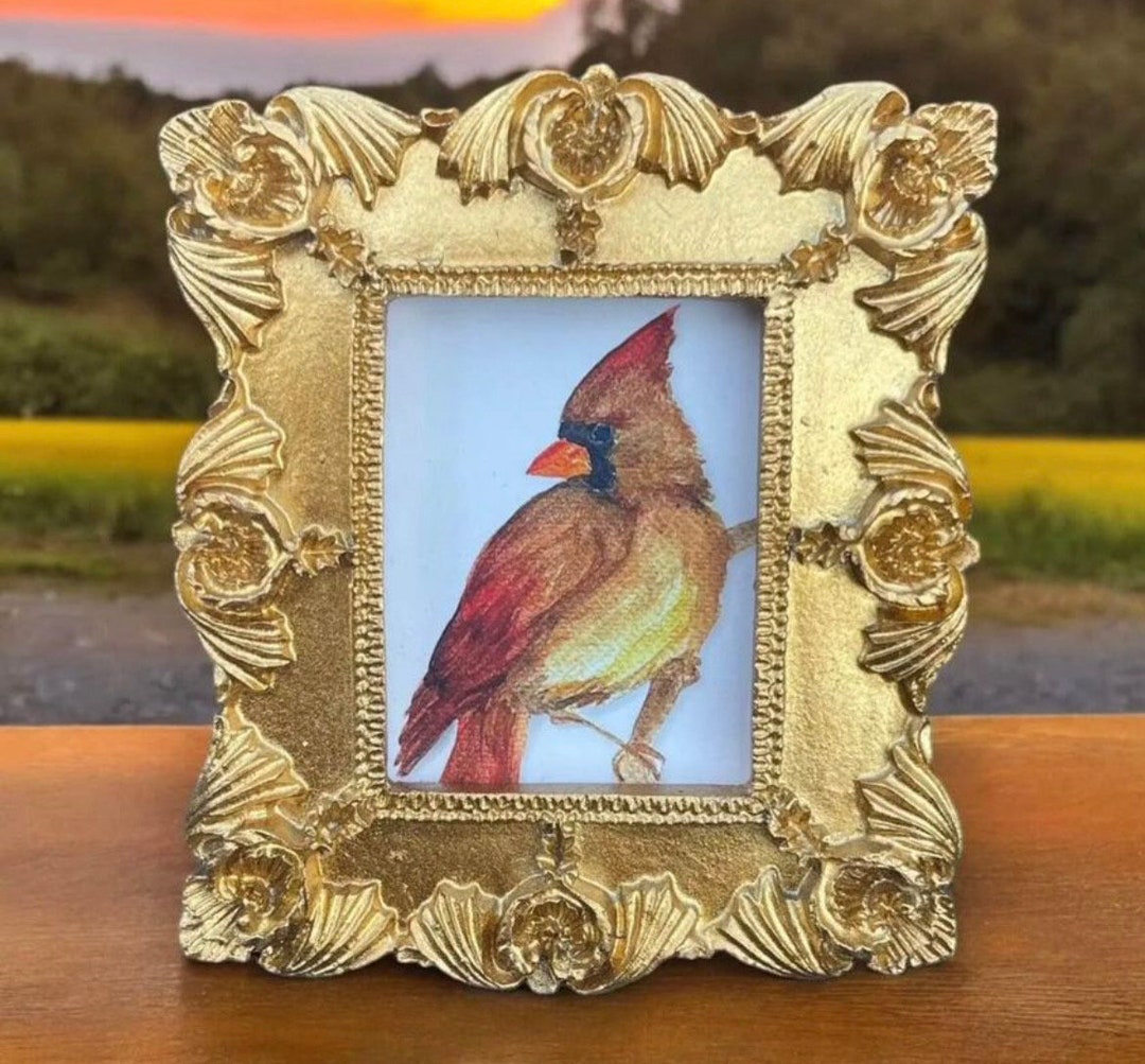 Cardinal Print, Mini Framed of Original Watercolor Framed Bird Painting ...