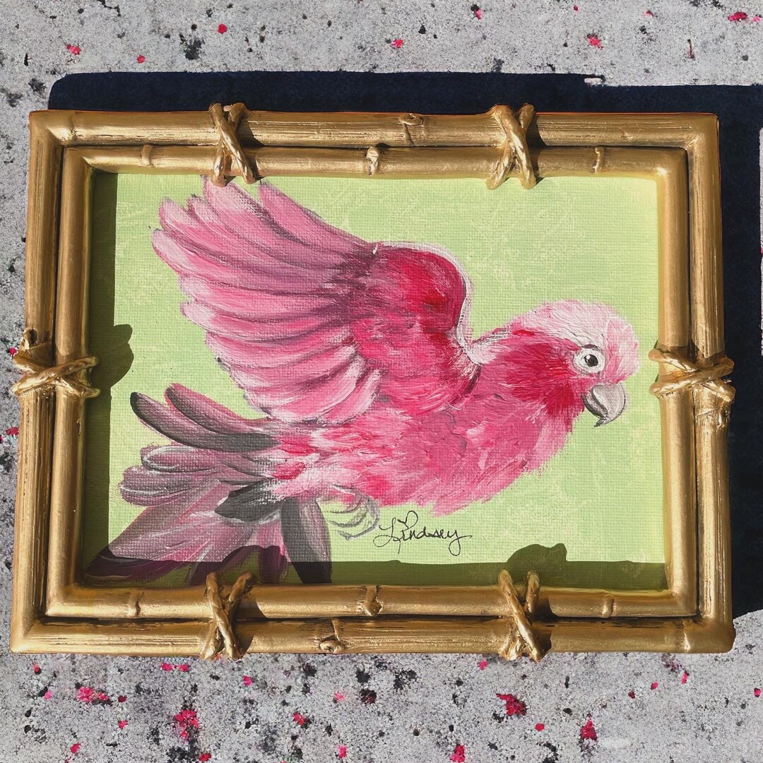 Galah Cockatoo Painting, ORIGINAL Pink Parrot Painting, Bamboo Decor ...