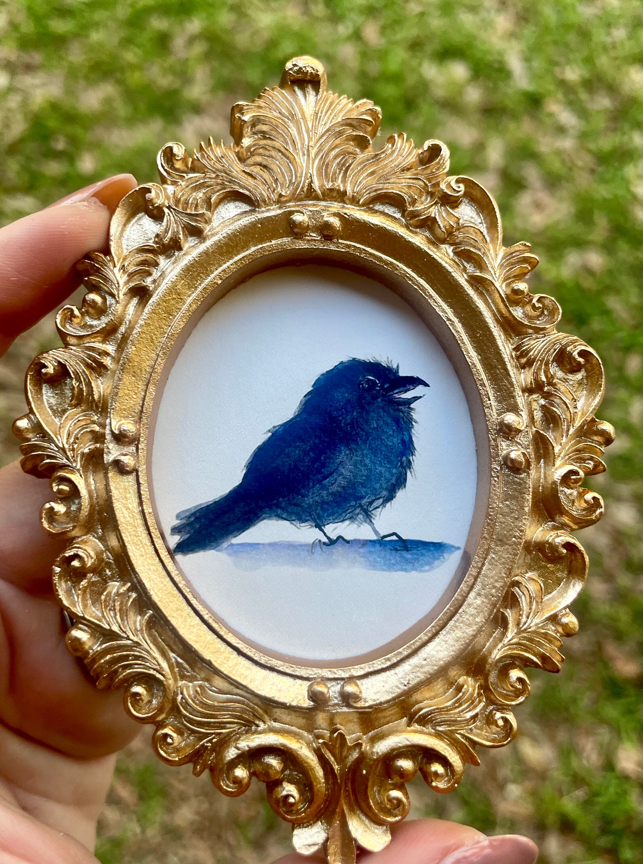 Raven Chick, Miniature Art, Bird Print, Tiny Raven Art, Crow Painting ...