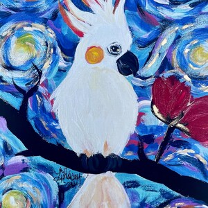 Cockatoo Print, ORIGINAL Cockatiel Art, Starry Night Inspired Painting ...