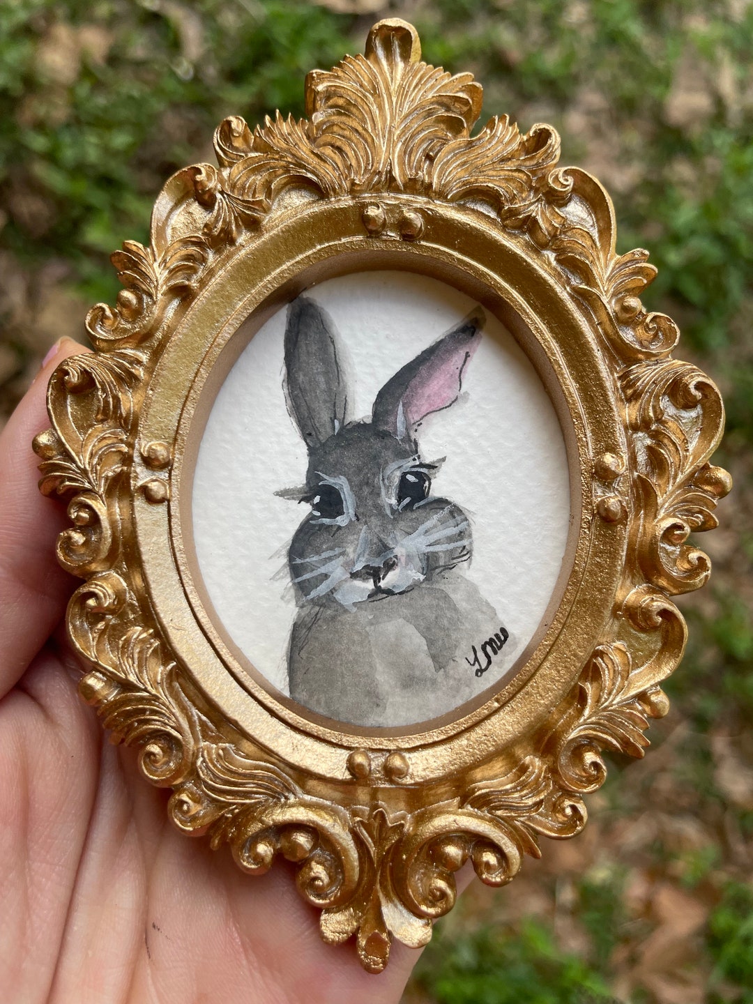 Bunny Miniature Paintings, Mini Framed Rabbit Watercolor Painting, Mini ...