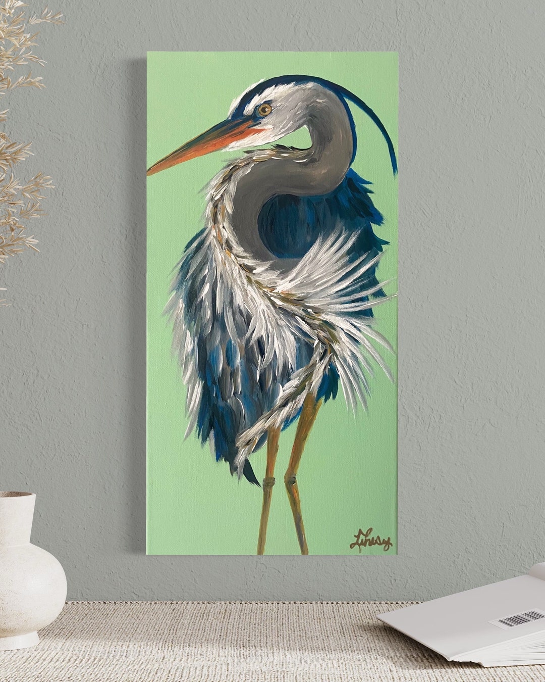 Great Blue Heron Paintings, Original Artwork, Custom Made Bird Canvas ...