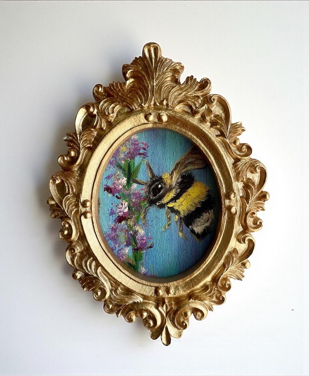 Mini Framed Bumble Bee Giclée Print – Watercolor Bee Art in Ornate Gold ...