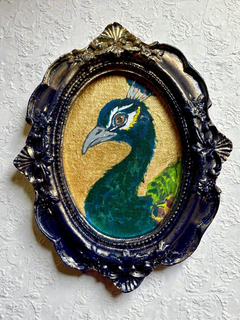 Reginald: Original Peacock Miniature Painting - Ornate Vintage Frame - Etsy