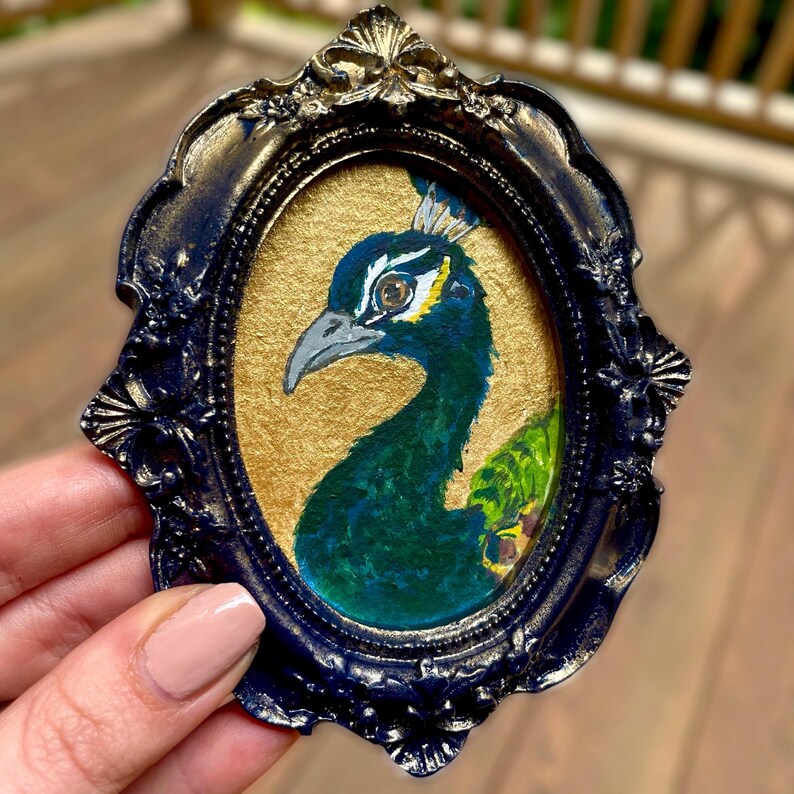 Reginald – Original Peacock Miniature Painting - Ornate Vintage-style ...