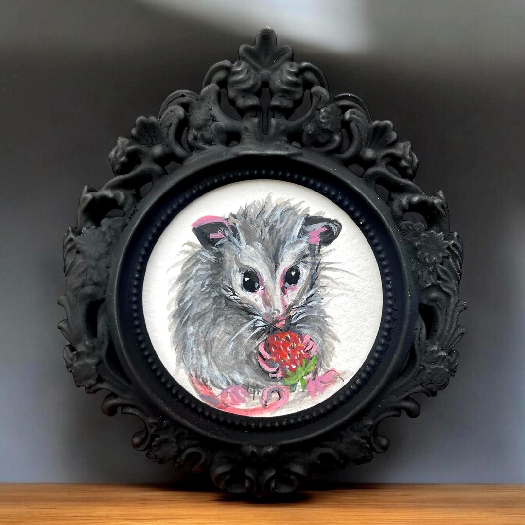Opossum Eating a Strawberry, ORIGINAL Painting, Woodland Animal Art ...