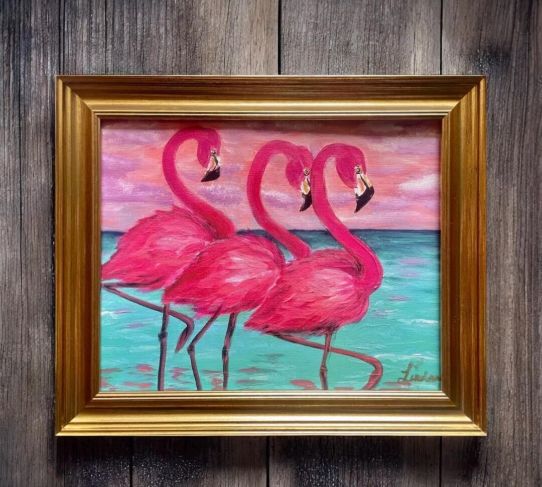 Flamingo Print, Seascape Beach Wall Decor, Painting, Wetland Bird Art ...