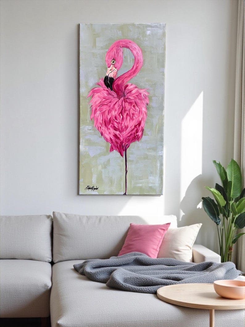 Original Flamingo Painting, 12x24 Textured Acrylic on Canvas – Pink ...