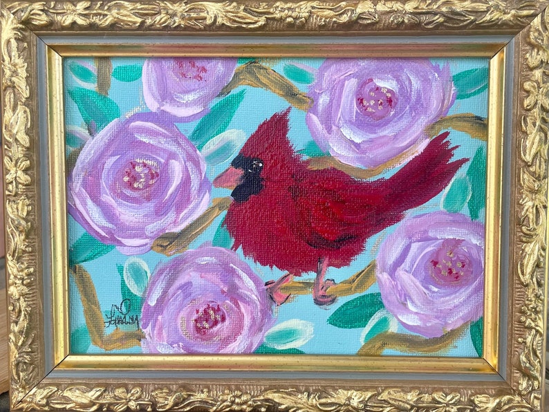 Cardinal Painting, ORIGINAL Cardinal Painting, Framed Red Cardinal ...