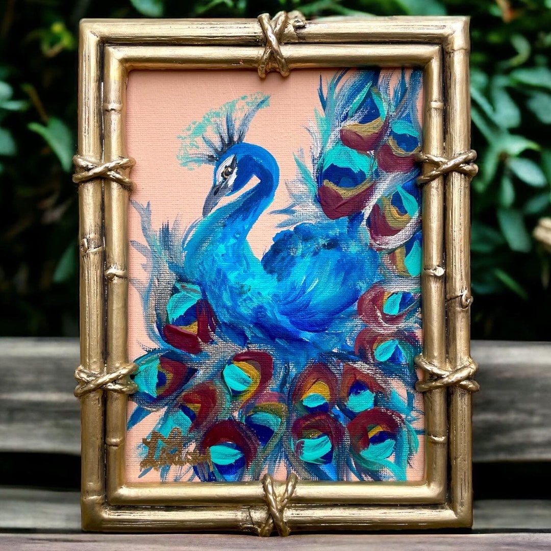 Peacock Painting, ORIGINAL Peacock Framed Painting, Eclectic Peacock ...