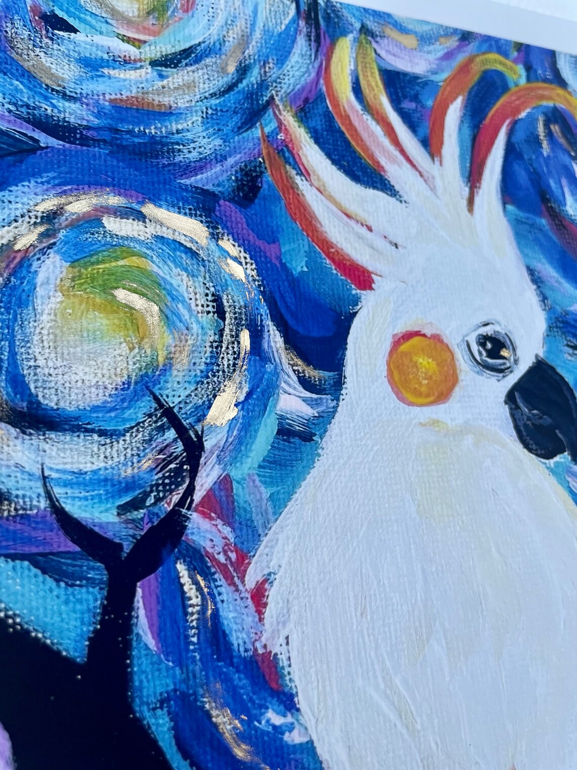 Cockatoo Print, ORIGINAL Cockatiel Art, Starry Night Inspired Painting ...