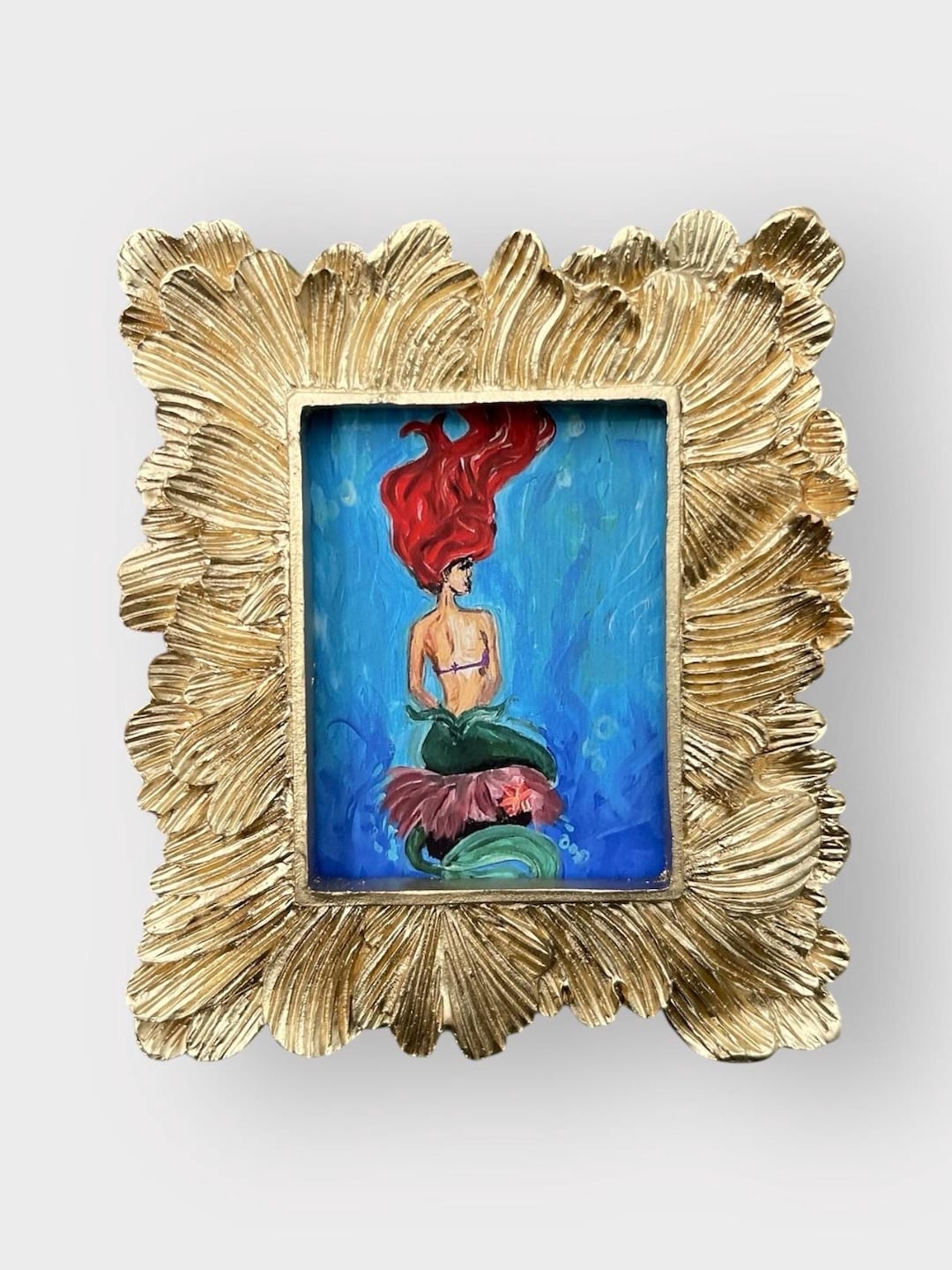 Mermaid Giclée Art Print • Gold Leaf Framed Mini Artwork • Redhead ...
