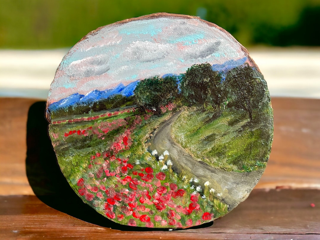 Hand Painted Wood Slice | Forest Scene | Wood Painting, Wood Slice ...