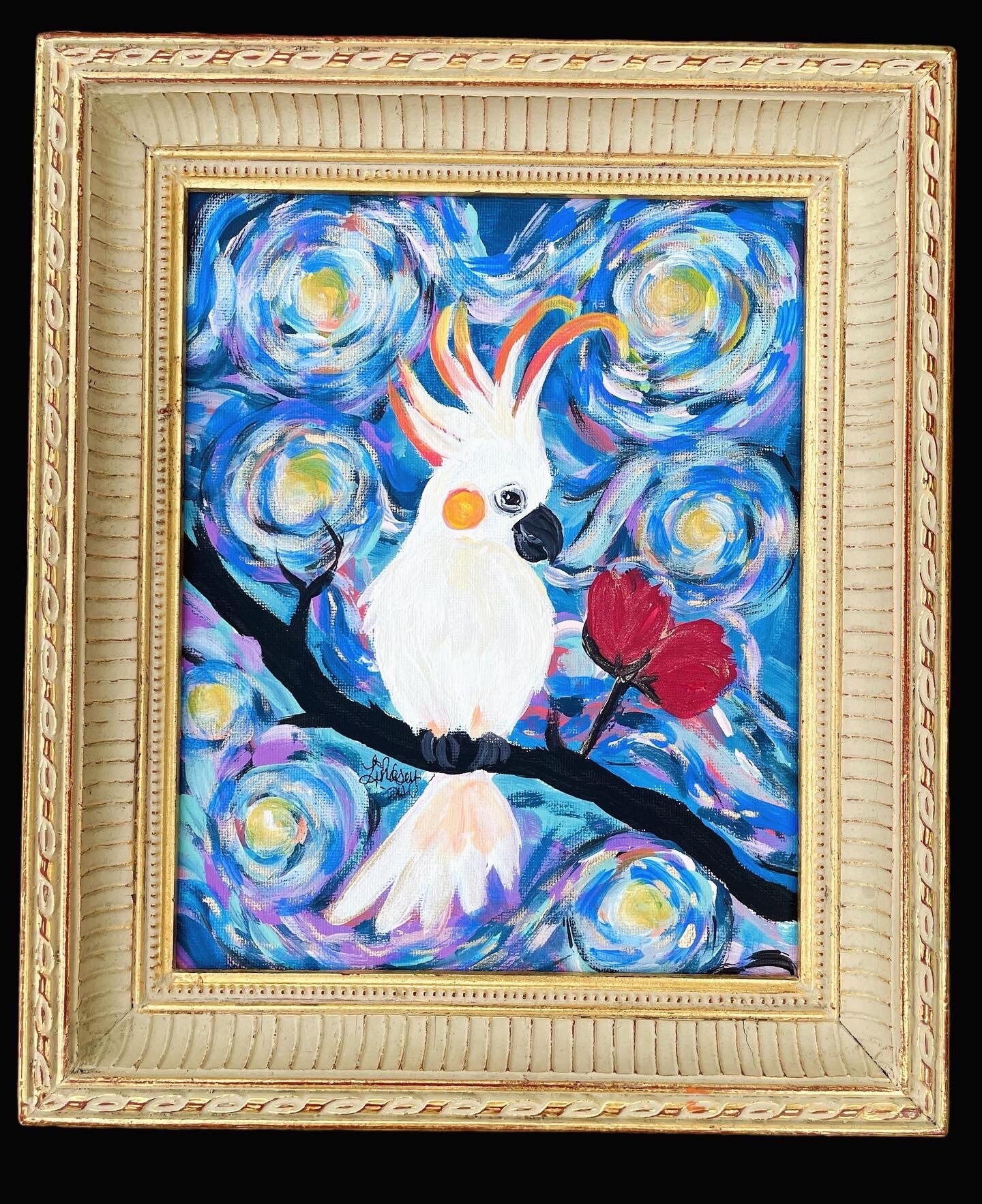 Cockatoo Print, ORIGINAL Cockatiel Art, Starry Night Inspired Painting ...