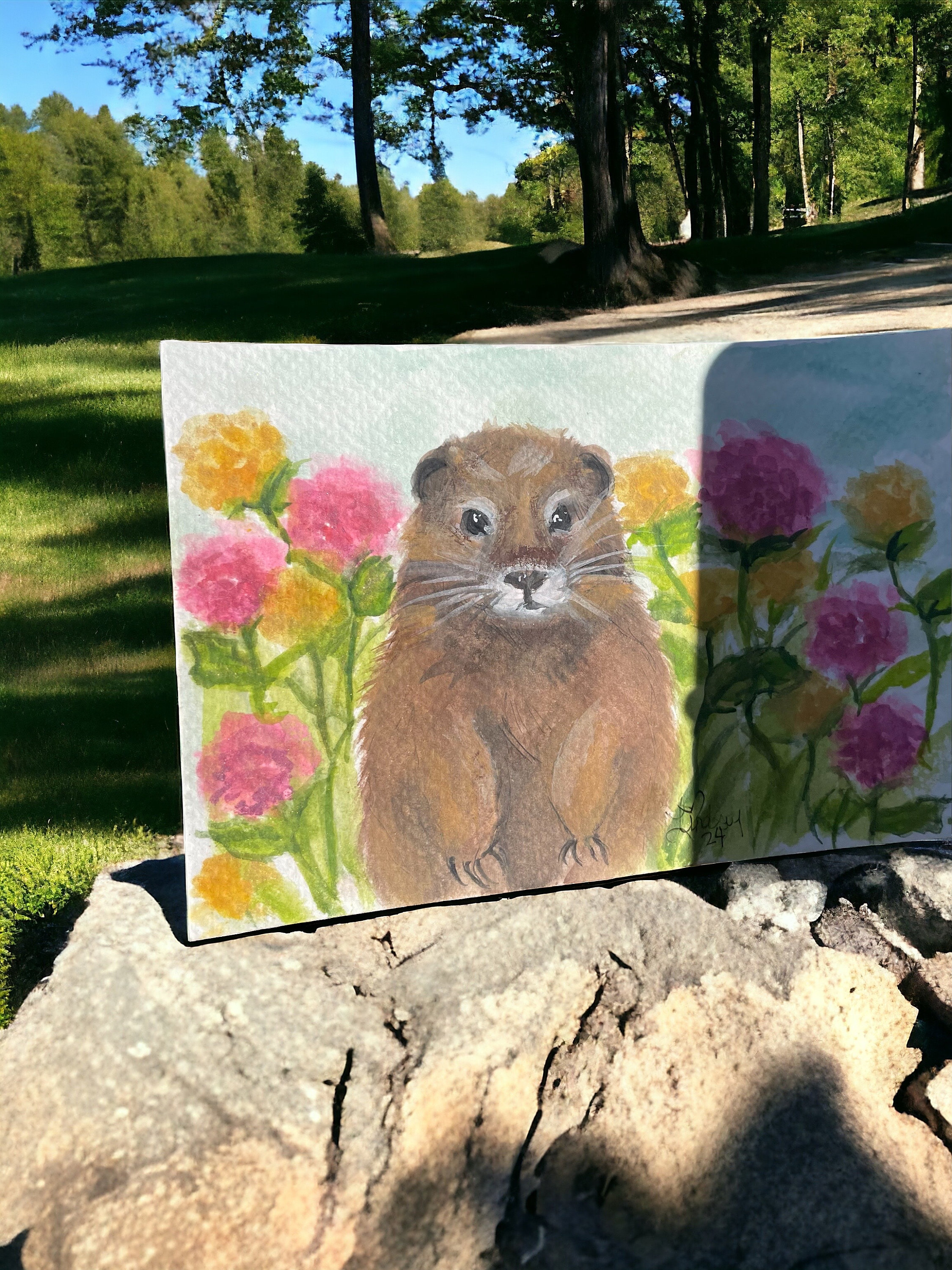 Groundhog Painting, Original Watercolor Animal Painting, Beaver Art ...