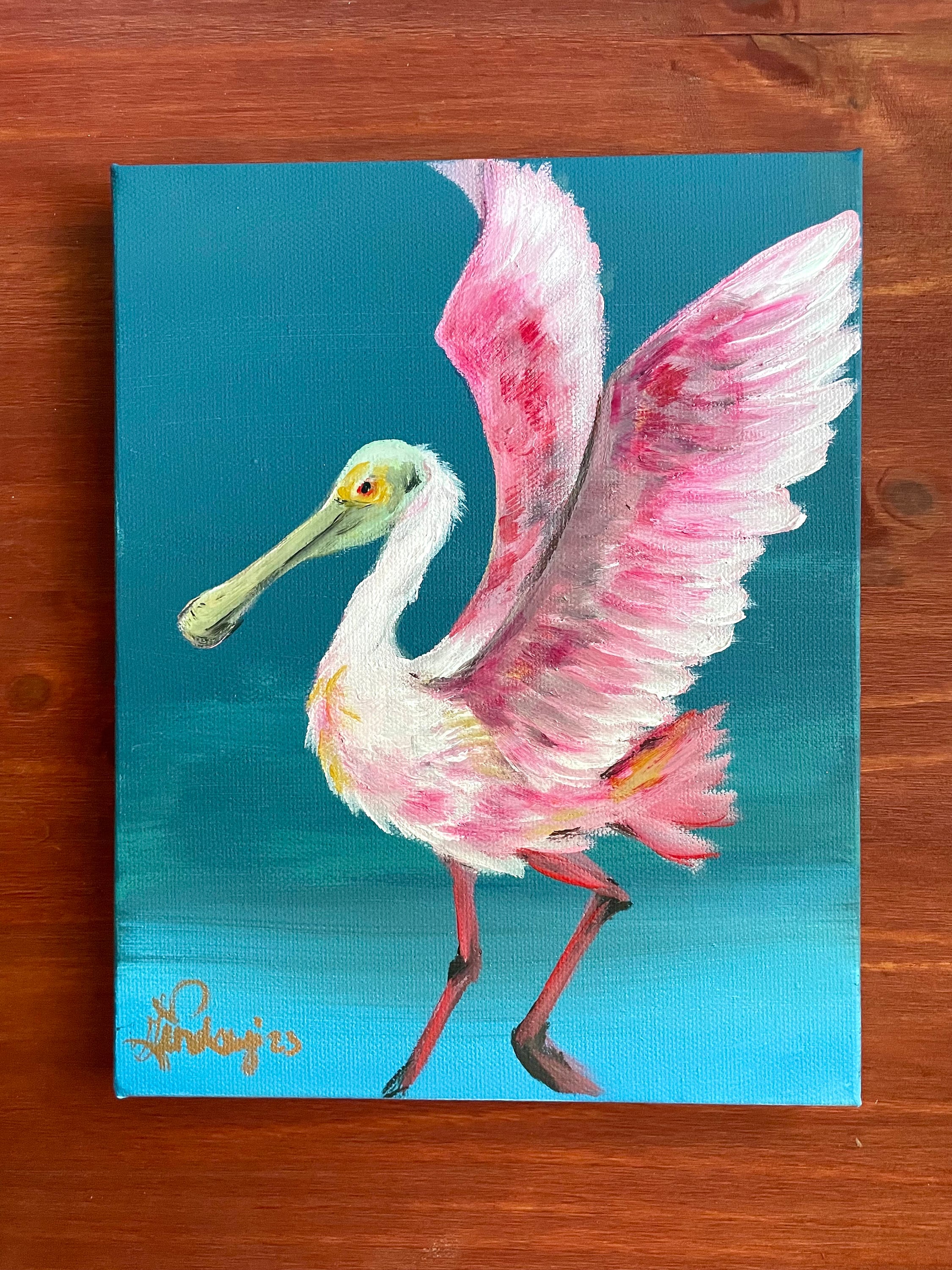 Roseate Spoonbill Painting, Original Canvas Bird Painting, Custom Art ...