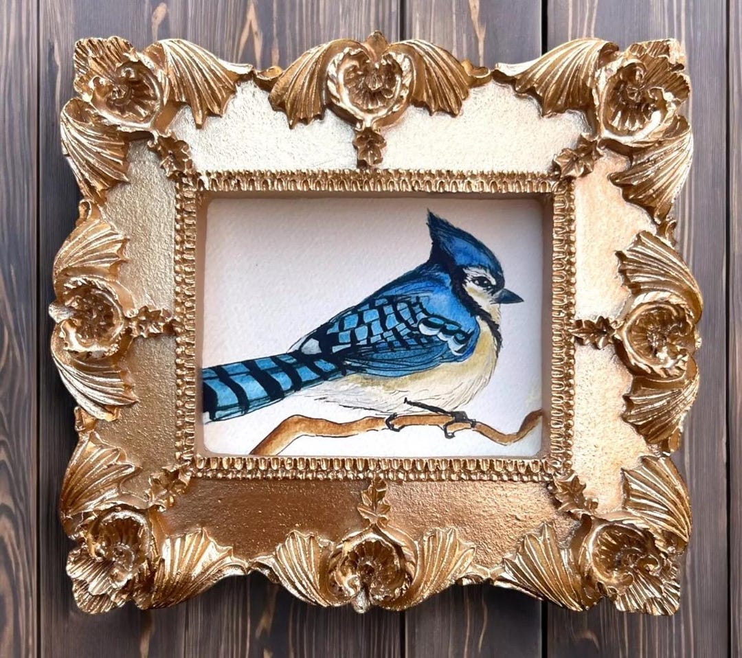 Bluejay Watercolor Print,mini Framed Bluebird Original Painting ...