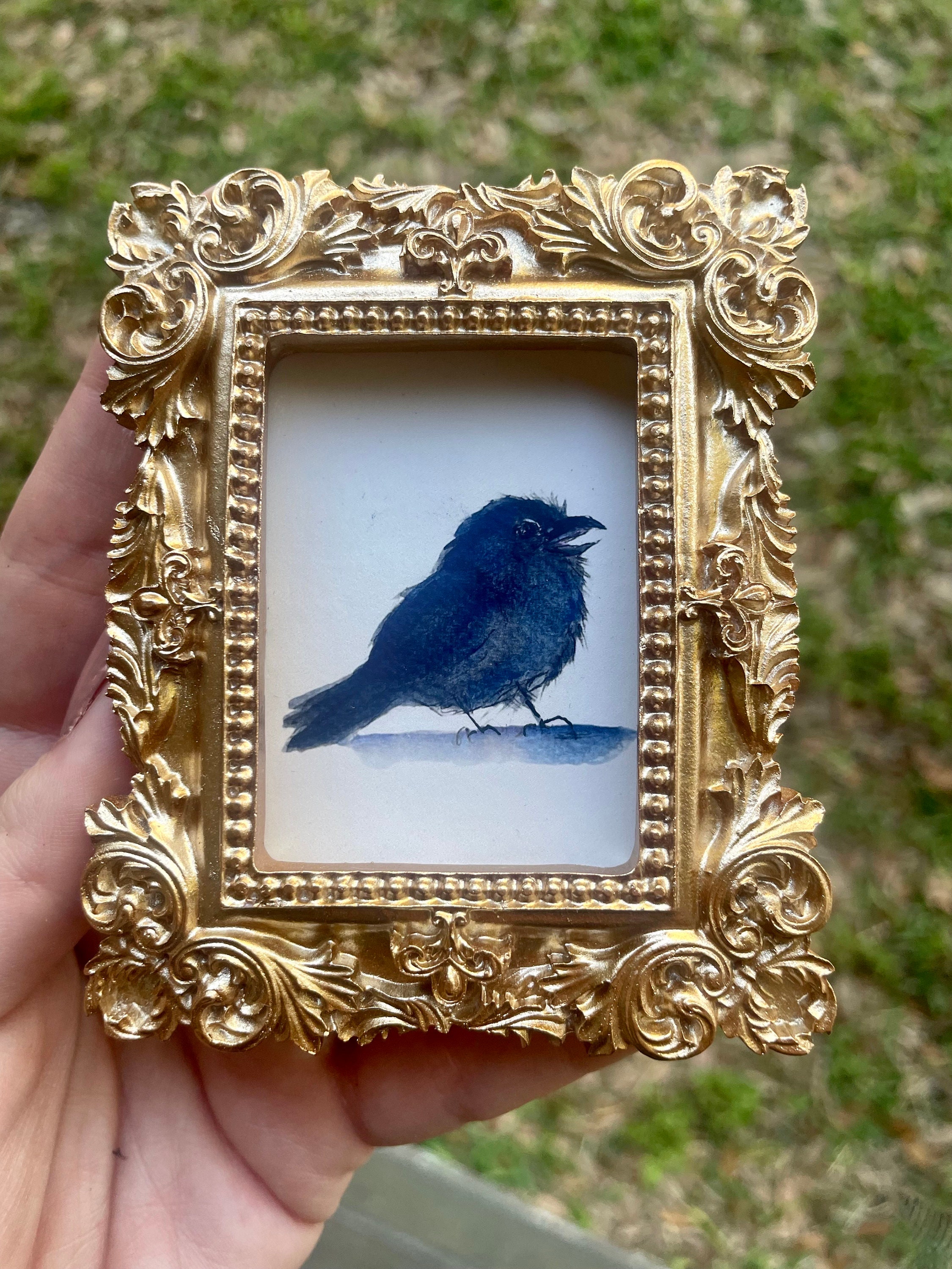 Raven Chick, Miniature Art, Bird Print, Tiny Raven Art, Crow Painting ...