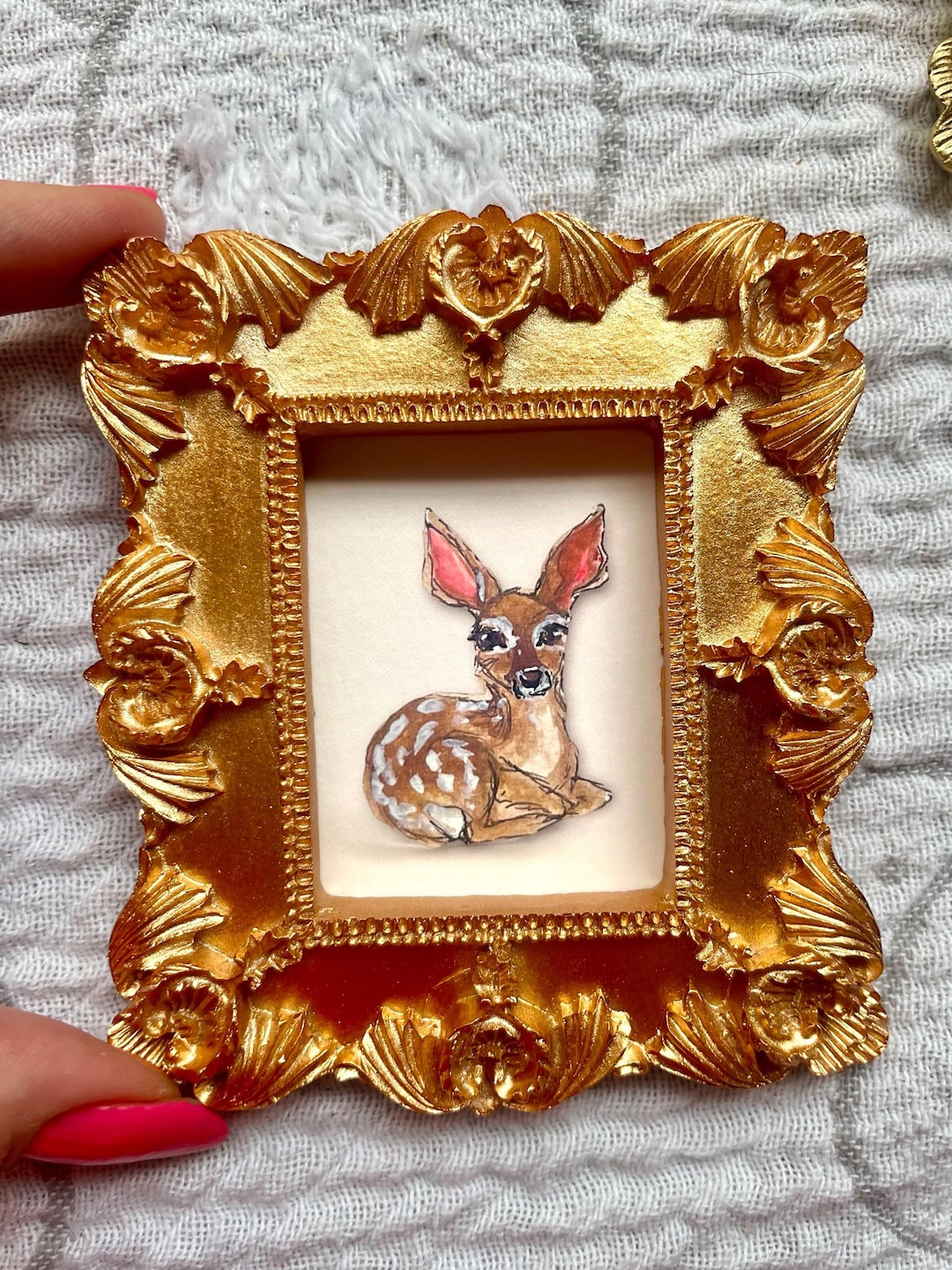 Miniature Fawn Watercolor Giclée Print - Handmade Ornate Frame - Etsy