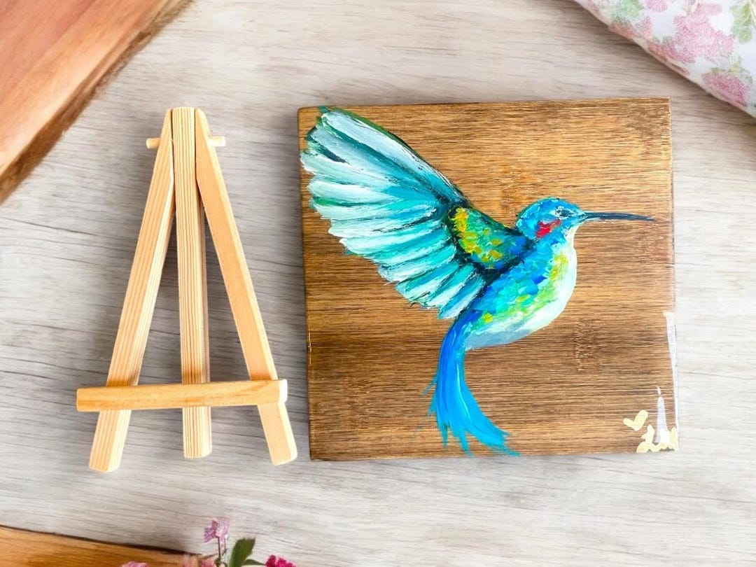 Hummingbird Painting, ORIGINAL Mixed Media Broad Billed Hummingbird ...