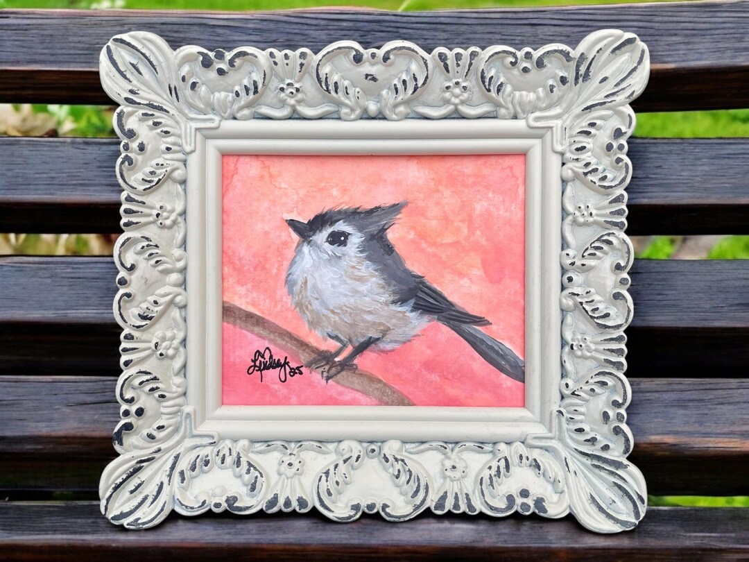 Tufted Titmouse Painting, Mini Framed Tiny Titmouse Bird, Original Hand ...