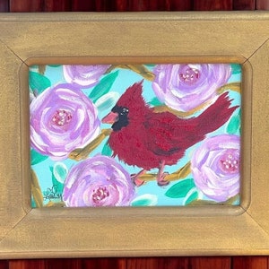 Cardinal Painting, ORIGINAL Cardinal Painting, Framed Red Cardinal ...