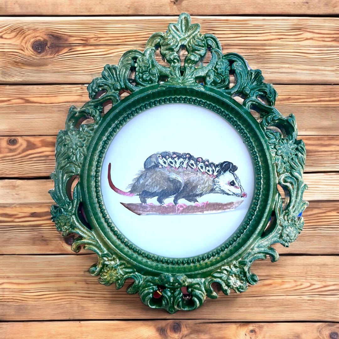 Opossum Print, Miniature Family Watercolor, Tiny Framed Painting ...