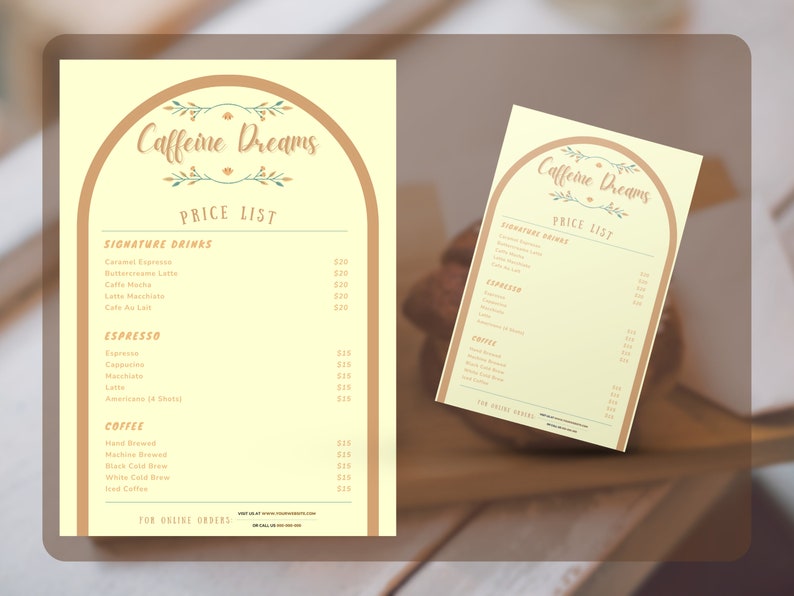 Cafe Coffee Price List Template Restaurant Food Menu | Etsy