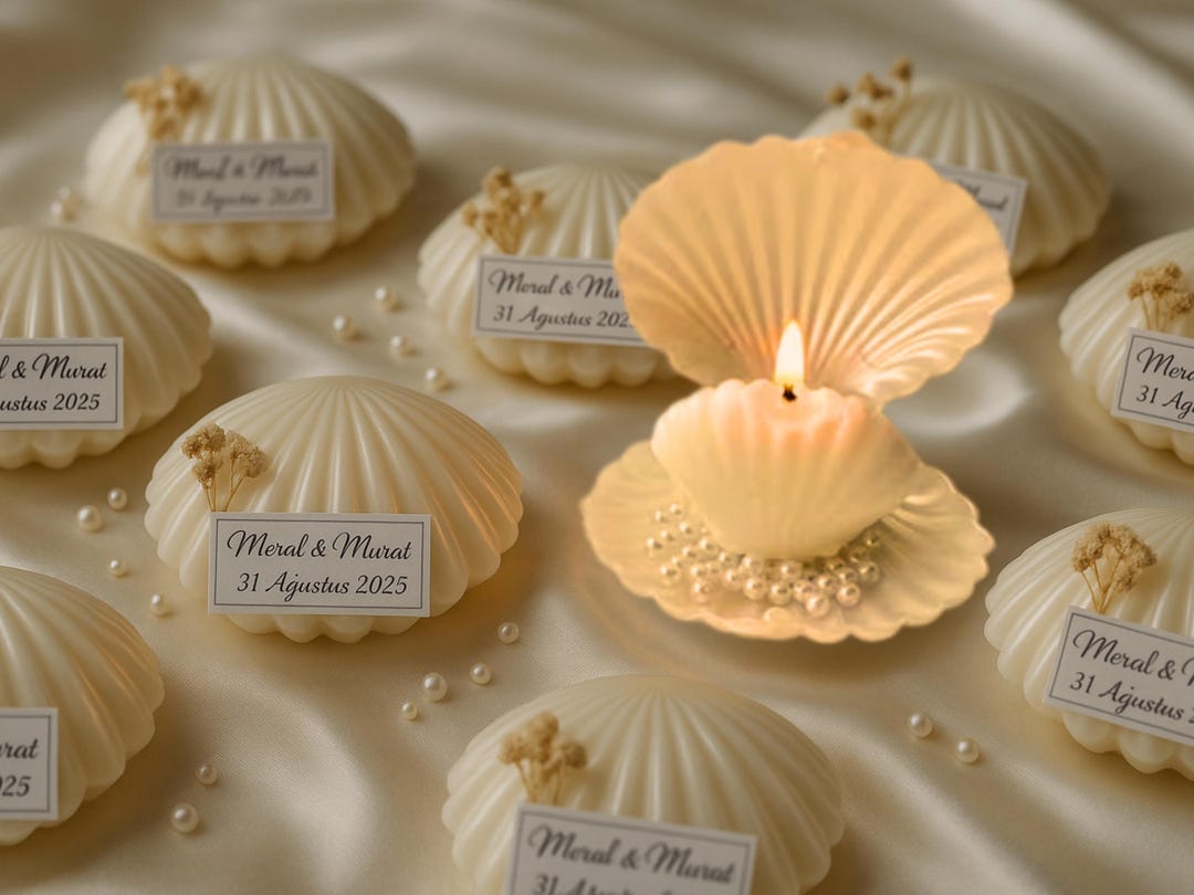 Seashell Wedding Favor Candle in Box, Personalized Beach Bridal Shower ...