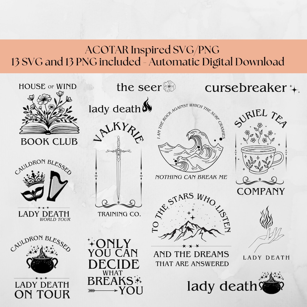 ACOTAR Bundle SVG/PNG: Feyre, Rhys, Nesta, Elain Designs (digital ...