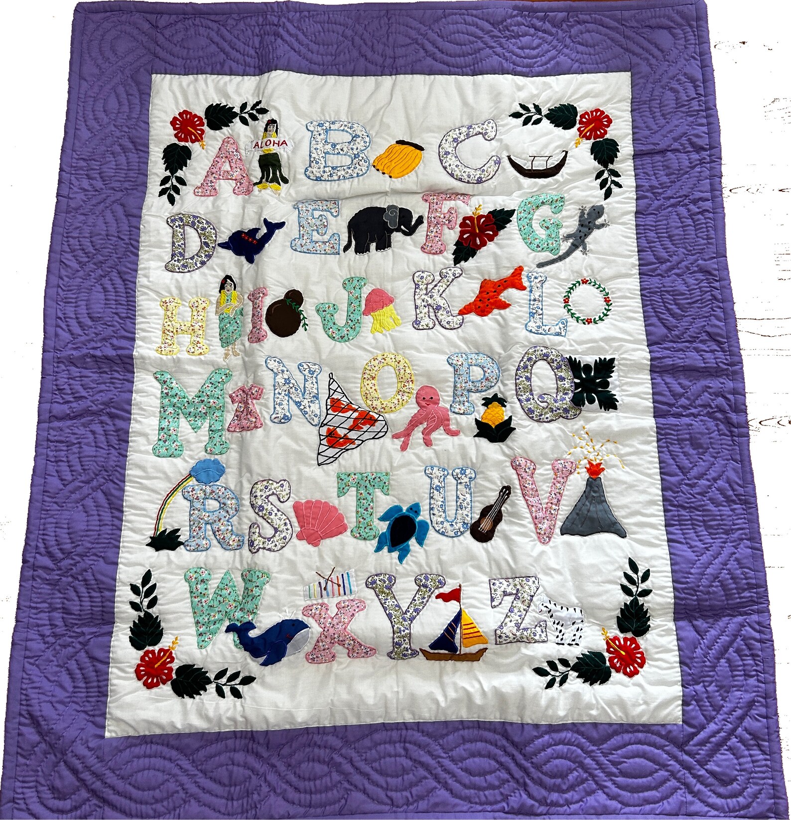 Hawaiian Quilts ABC Crib Baby Comforter Blanket Hand Quilted/wall ...